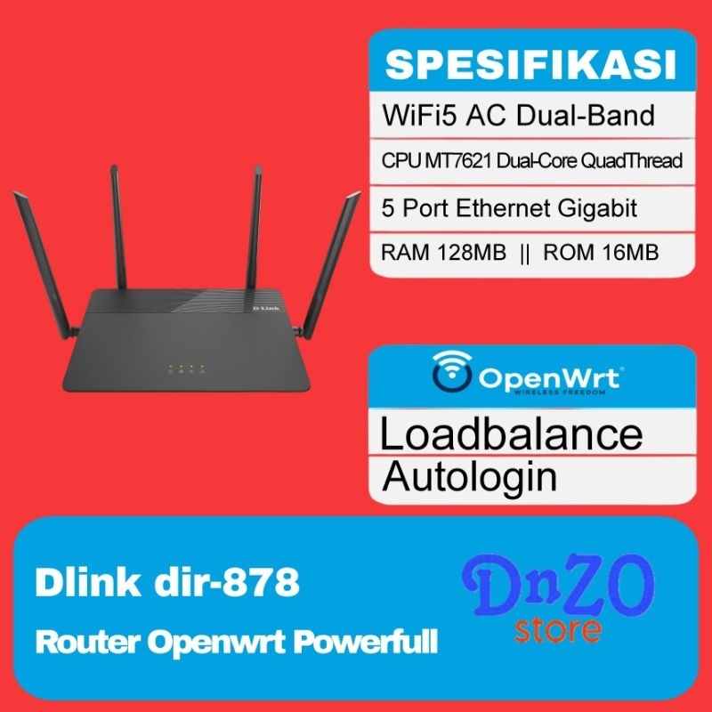 Jual dlink dir878 ac1900 openwrt gigabit loadbalance autologin dualband wms wifi.id seamless ...