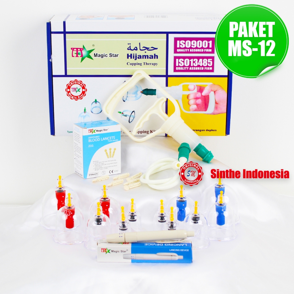Jual Paket MURAH Alat Bekam Magic Star isi 12 kop MS + Lancing Device Plastic MS + Blood Lancets ...