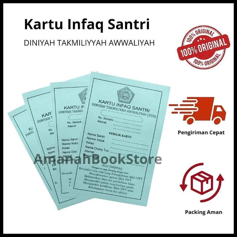 Jual Kartu Infaq Santri MDTA ( DINIYAH TAKMILIYYAH AWWALIYAH) 1 pak Isi ...