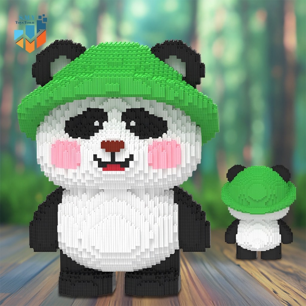 Jual SMY Nano Blocks Green Hat Panda 3D Model, Mainan Blok Susun, Blok ...
