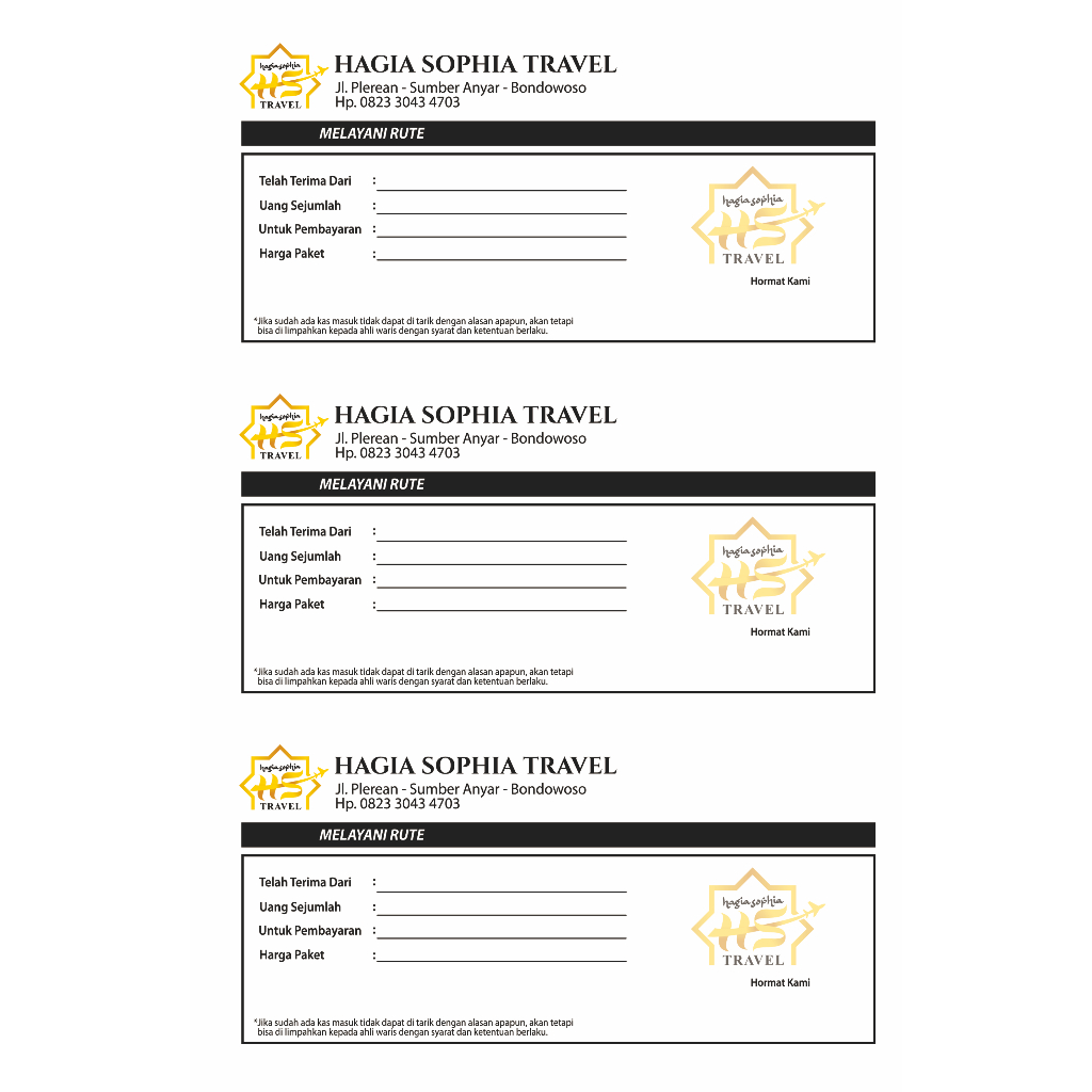 Jual syam kwitansi travel umroh dan haji ukuran 1/3 folio | Shopee ...