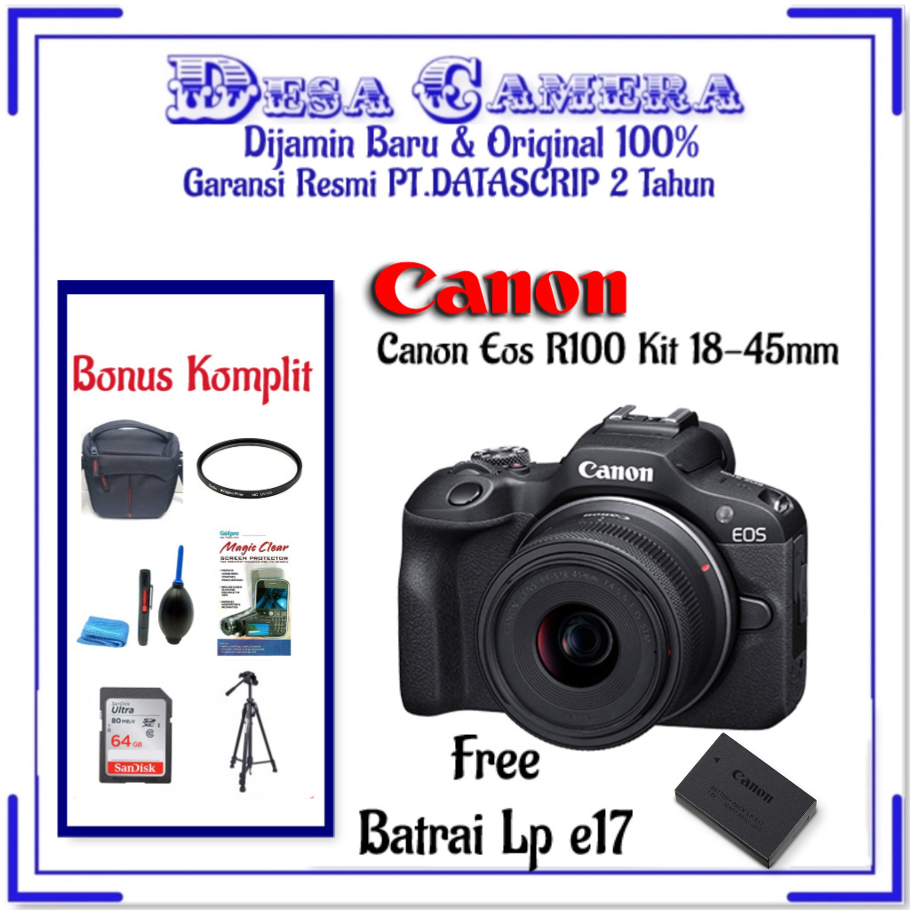 Jual Canon Eos R100 Kit 18-45mm Garansi Resmi | Shopee Indonesia