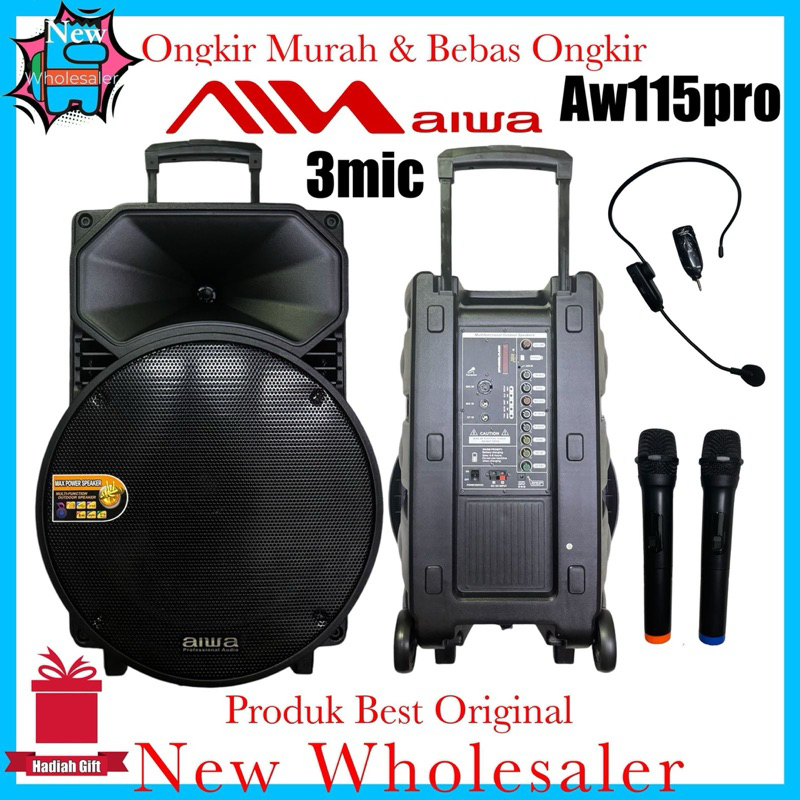 Jual Speaker Aktif portable 15 inch Aiwa Aw115Pro 3 mic wireless ...