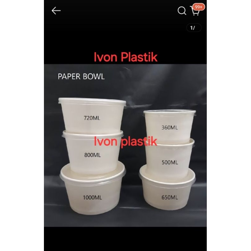 Jual 25pcs PAPER BOWL 360ml 500ml 650ml 720ml 800ml 1000ml Mangkok Kertas Tebal | Shopee Indonesia