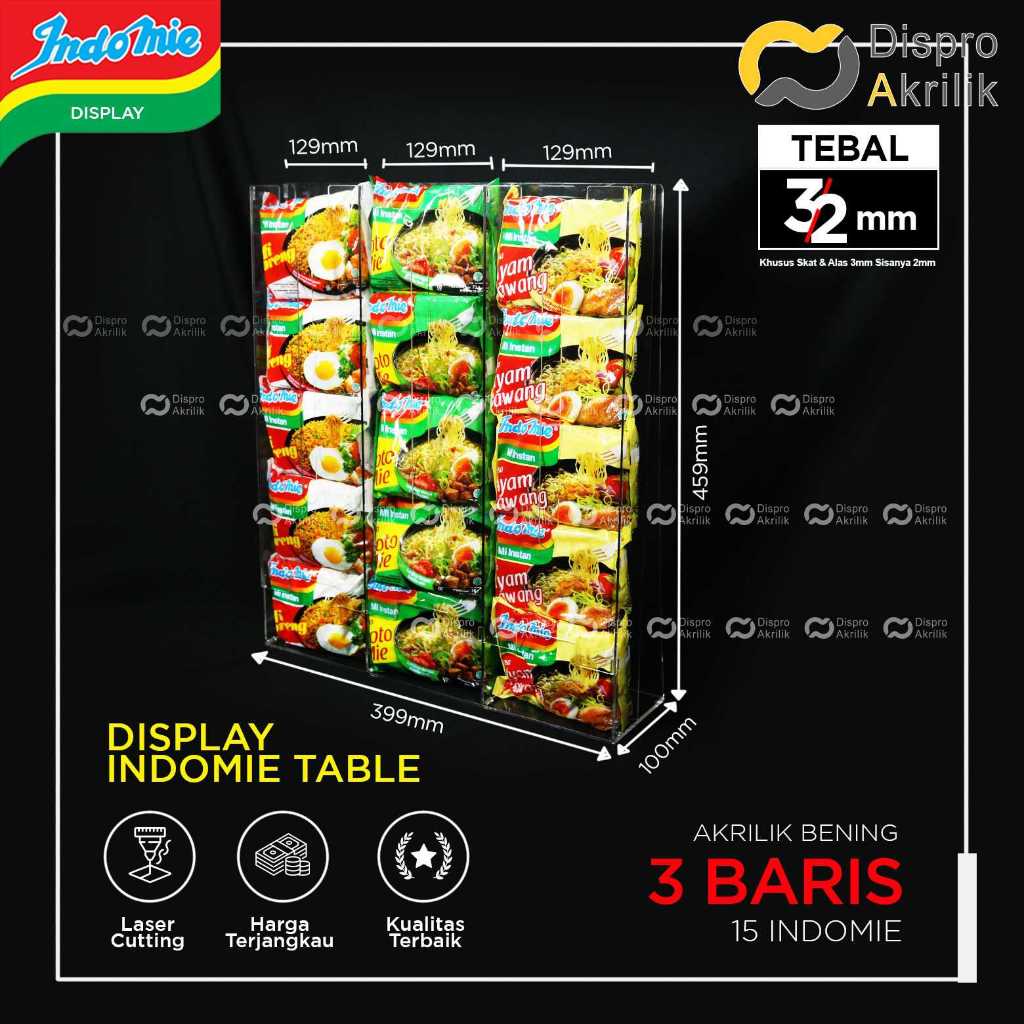 Jual Akrilik Display Rak Mie Instan / Rak Indomie Akrilik ( 3 Slot Meja ...