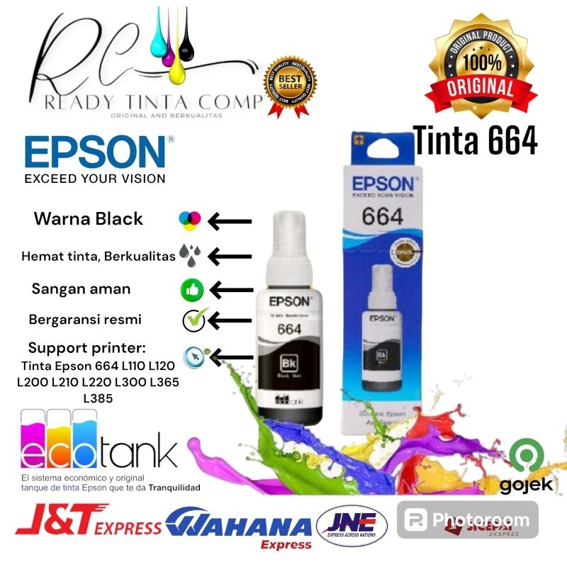 Jual TINTA EPSON 664 BLACK ORIGINAL FOR SERIES,L100 L110 L120 L200 L220 | Shopee Indonesia