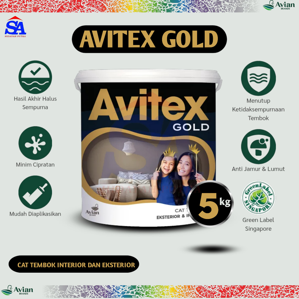 Jual AVITEX GOLD CAT TEMBOK INTERIOR & EXTERIOR 5 KG AVIAN BRANDS ...
