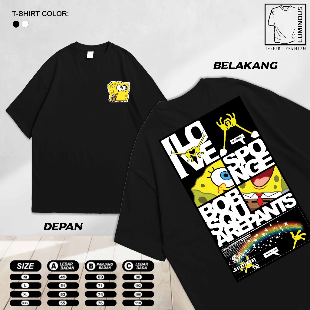 Jual KAOS DISTRO "SPONGEBOB SQUAREPANTS" TERBARU // KAOS SABLON // BAJU ...