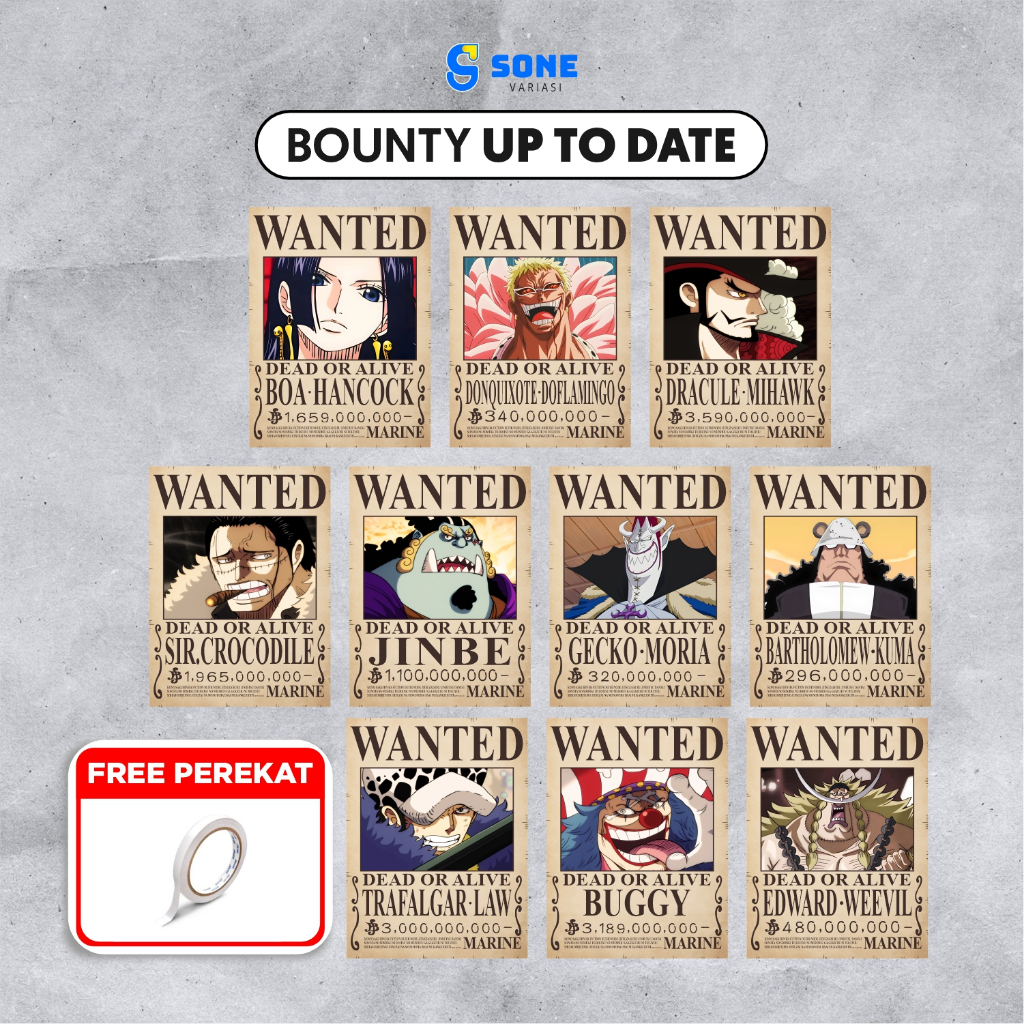 Jual Poster Anime Bounty One Piece Wanted Paket Komplit SHP Ukuran A4 ...