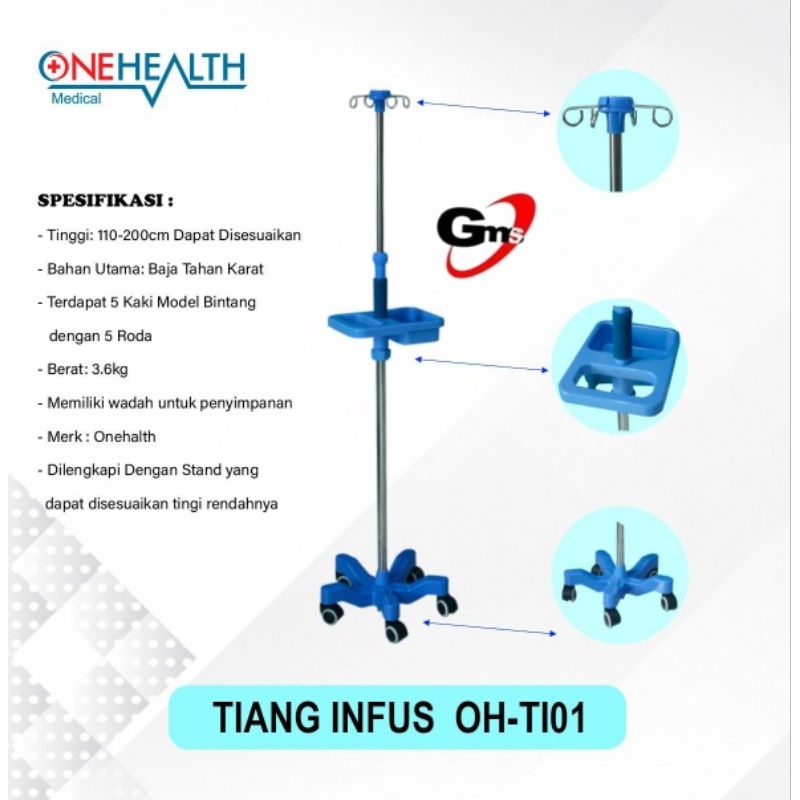 Jual Onehealth Tiang Infus ABS kaki 5 / Infusion Stand Onehealth ...