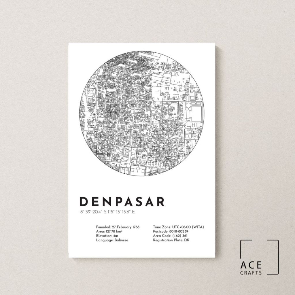 Jual Denpasar Indonesia City Map hiasan dinding ruangan custom city map ...