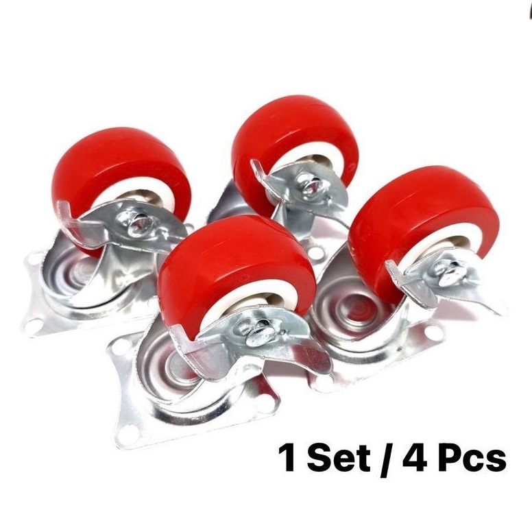 Jual Harga Khusus Roda Caster Etalase Troli Merah 4 PCS Nylon Nilon PVC ...