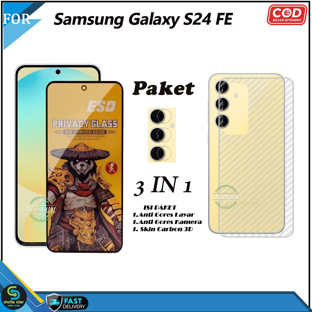 Jual Paket 3in1 Tempered Glass Esd Spy Samsung Galaxy S24 FE Anti Intip ...