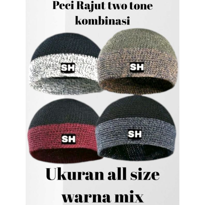 Jual peci rajut two tone style hand made dewasa | Shopee Indonesia