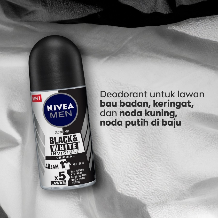 Jual NIVEA MEN Deodorant Roll On Black & White Invisible Original 50ml | Shopee Indonesia