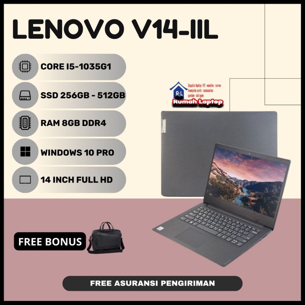 Jual BARU Laptop Core i5 Lenovo V14 - iil i5-1035G1 Ram 8Gb Ssd 512Gb 14" Full hd Windows 10 Pro ...