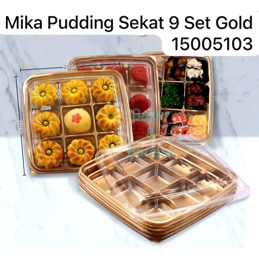 Jual Mika Pudding SeMika Pudding Sekat 9 Set Gold /Packaging Mika Cake ...