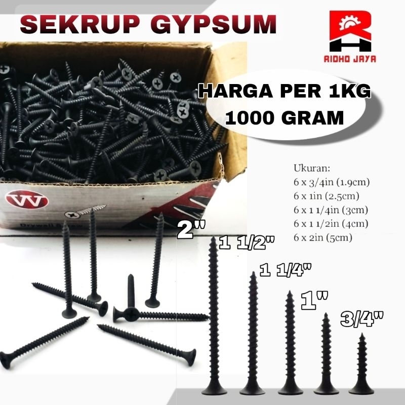 Jual [1Kotak 1000gr] Sekrup Gypsum Baja - Baut Skrup Kayu Drywall Screw Hitam | Shopee Indonesia