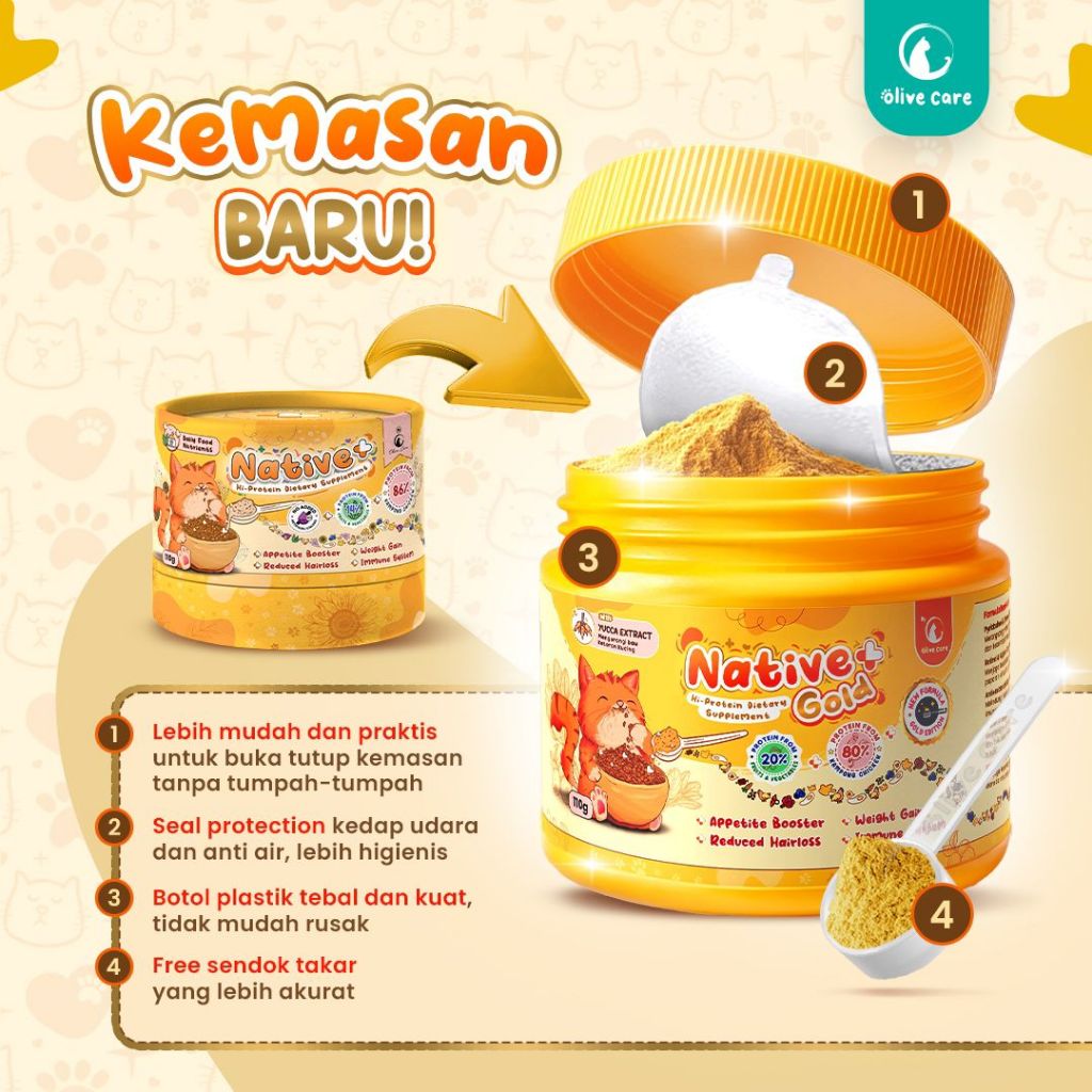 Jual NATIVE GOLD Olive Care Vitamin Kucing NATIVE+ 110gr untuk Penambah ...