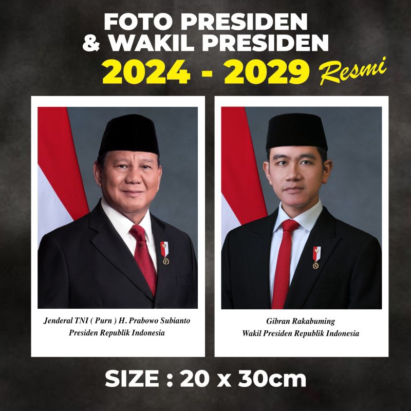 Jual Foto Presiden & Wakil Presiden 2024-2029 Sepasang / Foto Resmi Presiden & Wakil Presiden ...