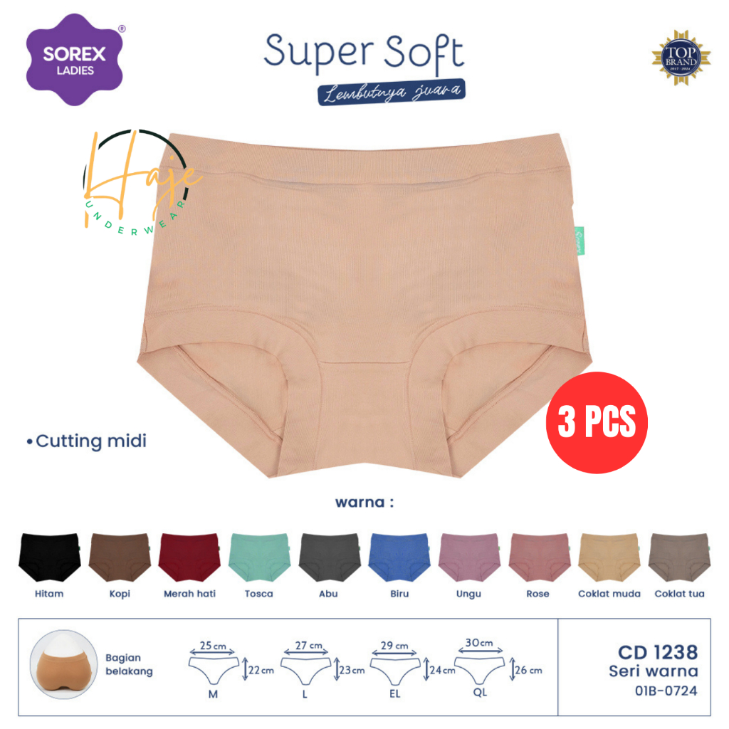 Jual Sorex Cd Basic Super Soft 1238 (Adem Dipakai) Celana Dalam Wanita Midi//3 PCS | Shopee ...