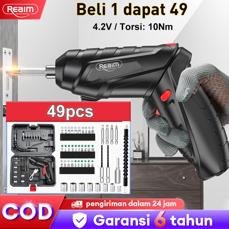 Jual Reaim Bor ScrewDriver 1 Set multi fungsi Bor Tangan Drill Bolak Balik 49 Mata Bor murah 4,6 ...