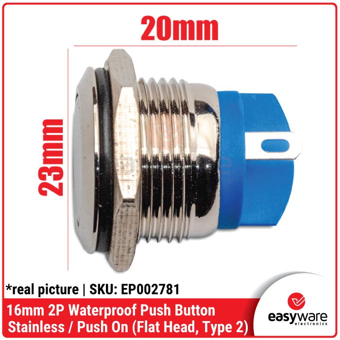 Jual 16mm 2P Waterproof Push Button Momentary Stainless / Push On (Type ...
