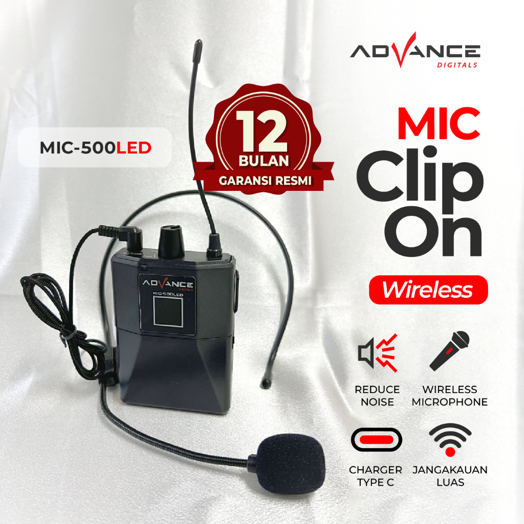 Jual Advance Mic Clip On MIC-500 LED Bando Wireless Microphone Receiver ...