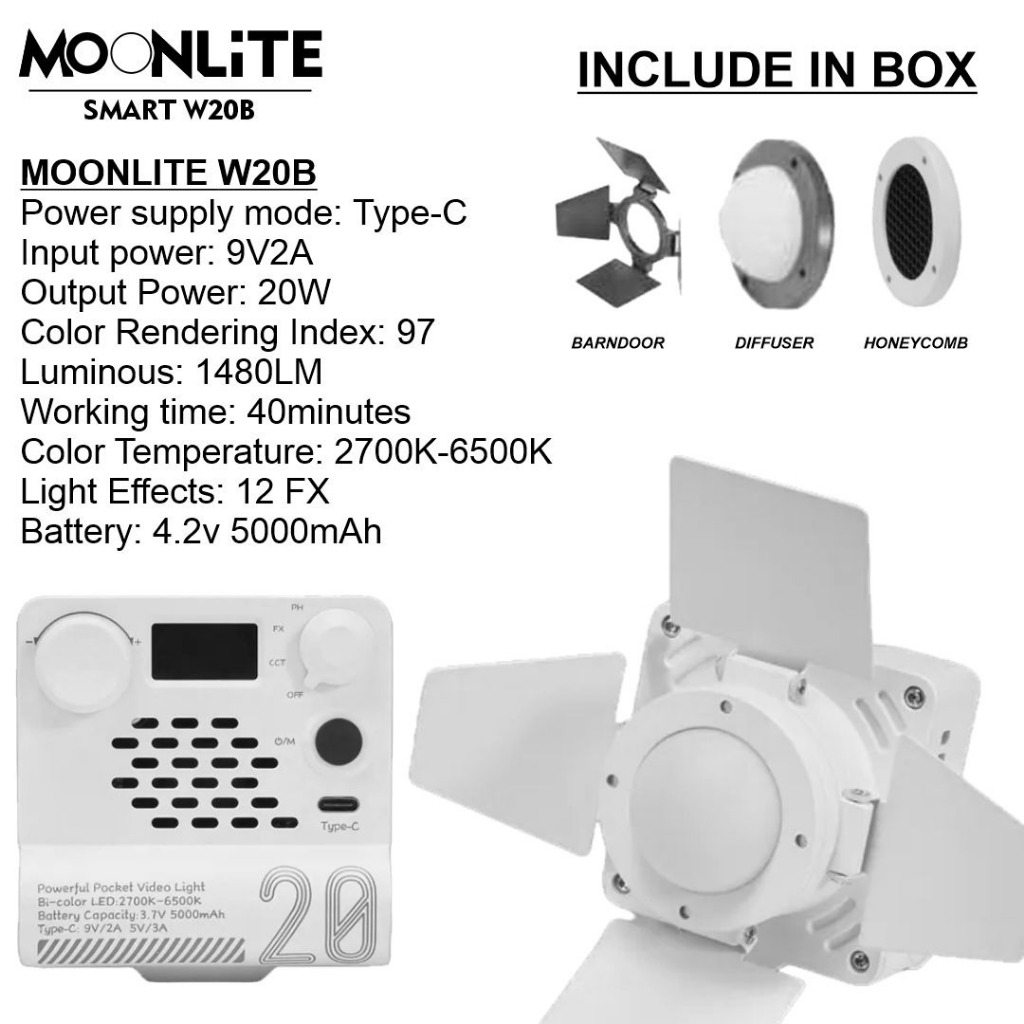 Jual Moonlite W20B 20Watt Pocket Size Led Light Bi Color with Build in Battery | Shopee Indonesia