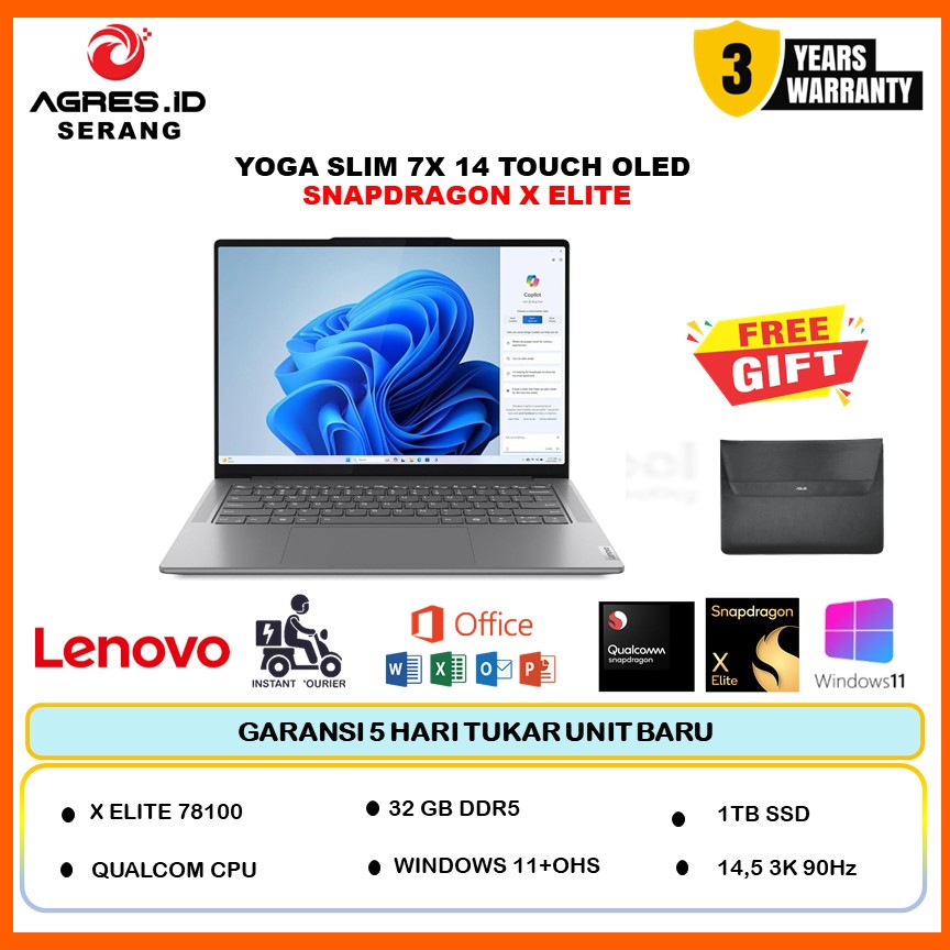 Jual LENOVO YOGA SLIM 7X 14 TOUCH OLED SNAPDRAGON X ELITE 32GB 1TB W11 ...