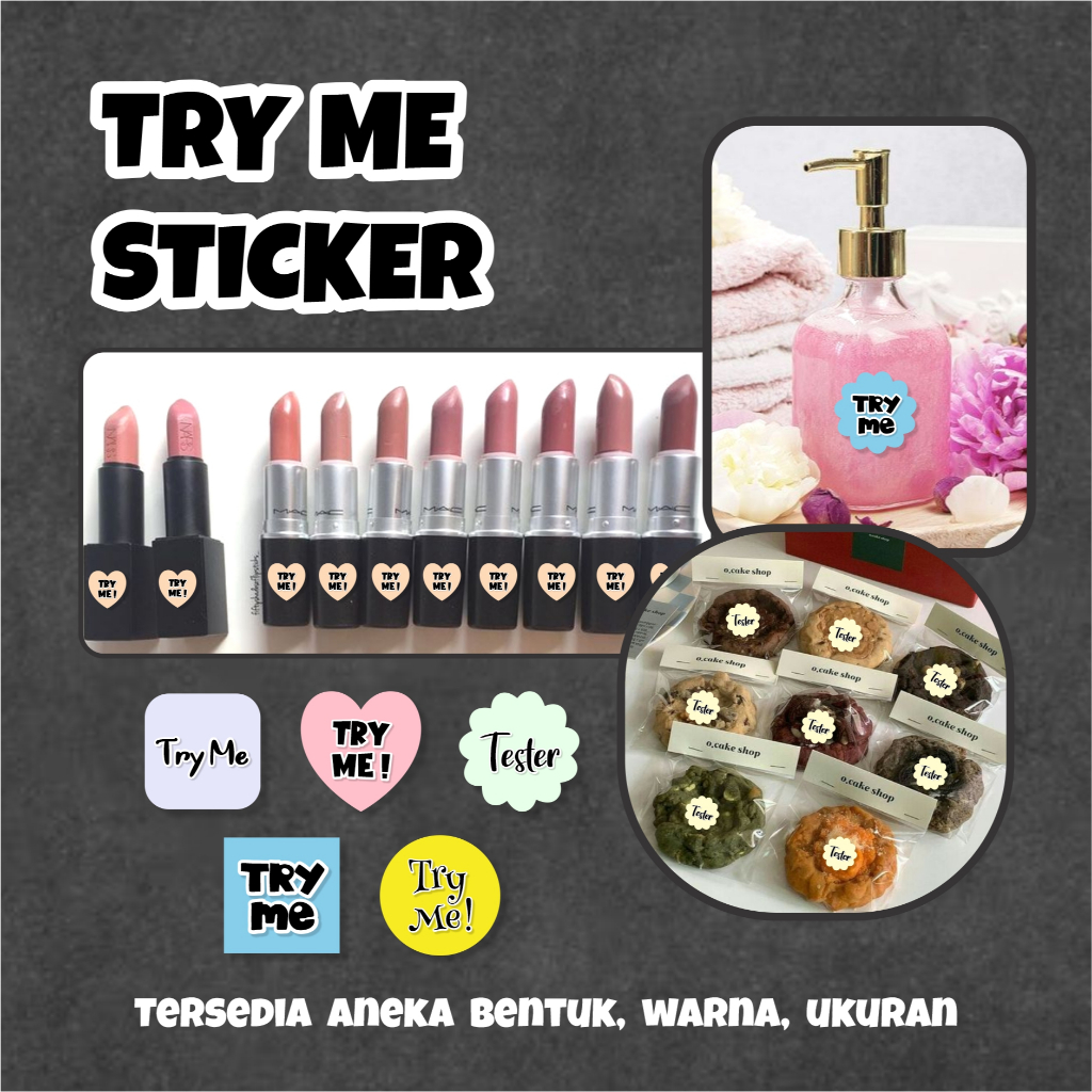 Jual Stiker Try Me Tester Banyak Pilihan Bentuk Ukuran dan Warna untuk ...