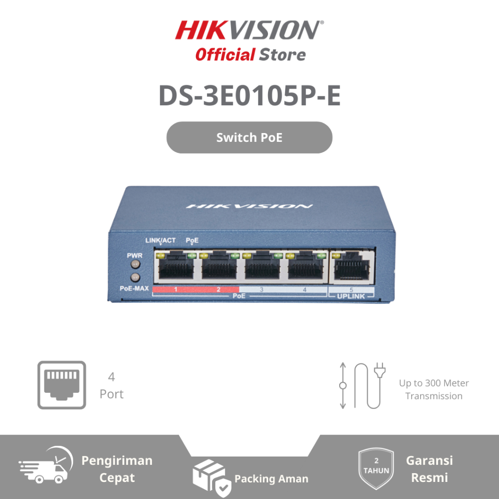 Jual HIKVISION - DS-3E0105P-E Switch PoE 4 Port Fast Ethernet Unmanaged Original | Shopee Indonesia