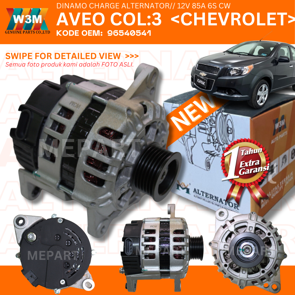 Jual DINAMO CHARGE ALTERNATOR AMPERE AVEO COL:3 OEM 96540541 12V 85A 6S ...