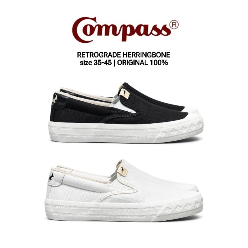 Jual Sepatu Compass Retrograde Slip On Herringbone Black / White ...
