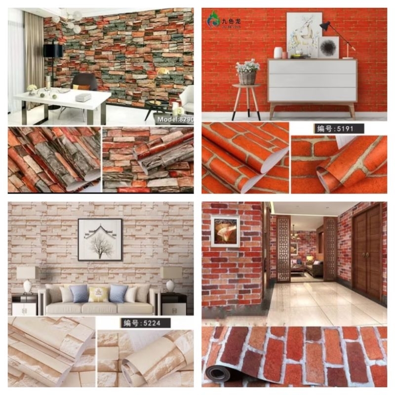 Jual Wallpaper Dinding Ruang Tamu Motif Batu Bata Oren Wallpaper ...