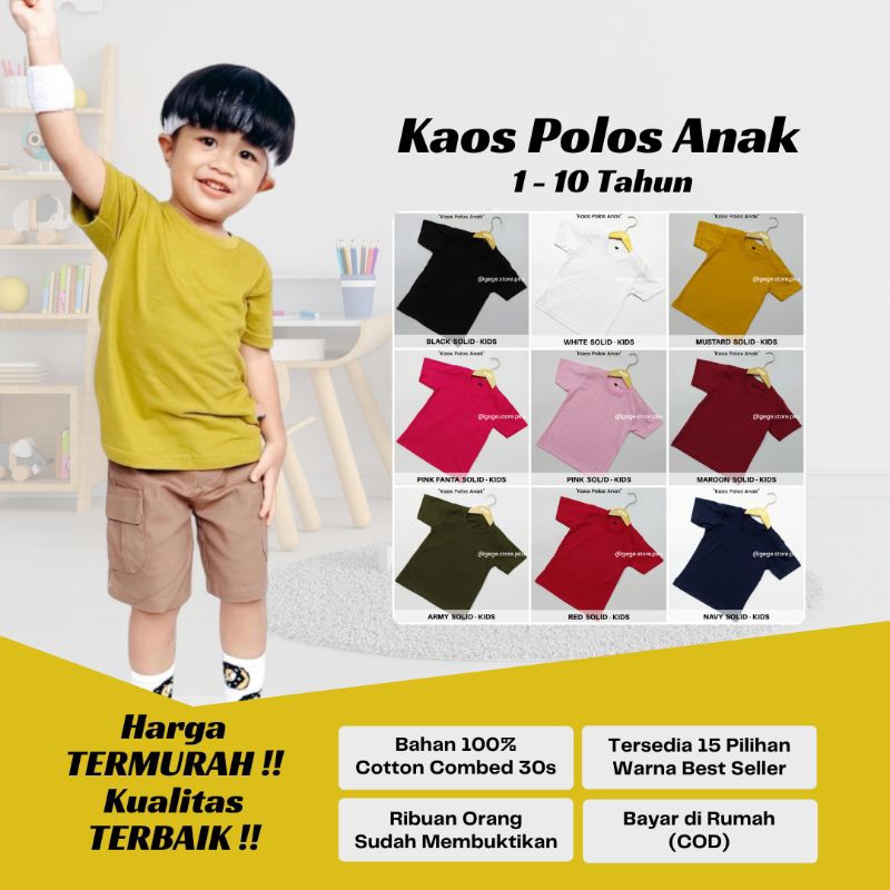 Jual Kids - Kaos Polos Kids / Anak-anak Premium - 100% Cotton Combed 30s - Best Seller | Shopee ...
