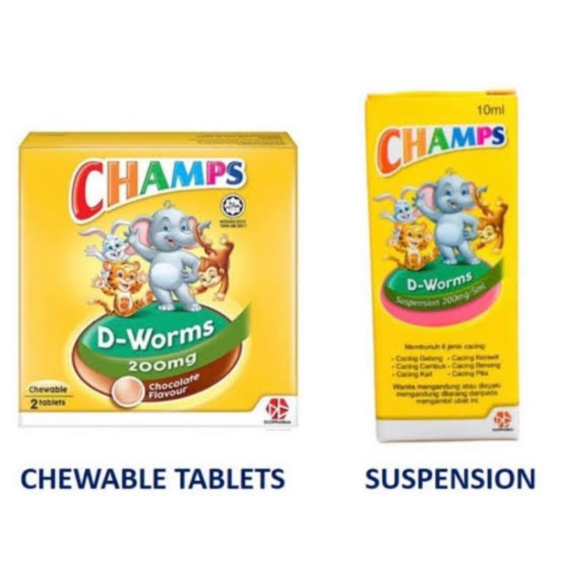 Jual CHAMPS D-WORMS TABLET/SUSPENSION (OBAT CACING ANAK IMPOR) | Shopee ...