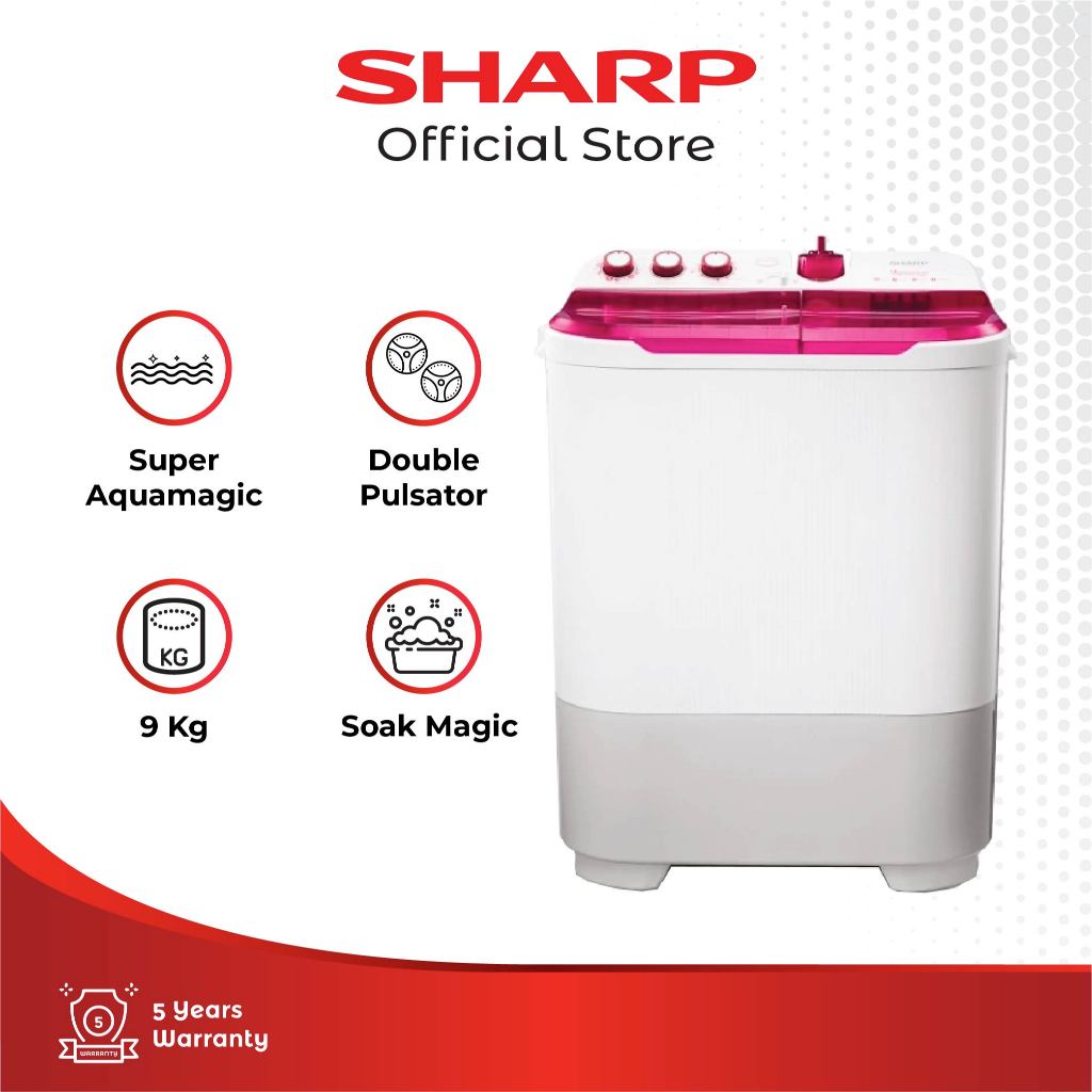 Jual Sharp Mesin Cuci Twin Tub ES-T95CR Pink | Shopee Indonesia
