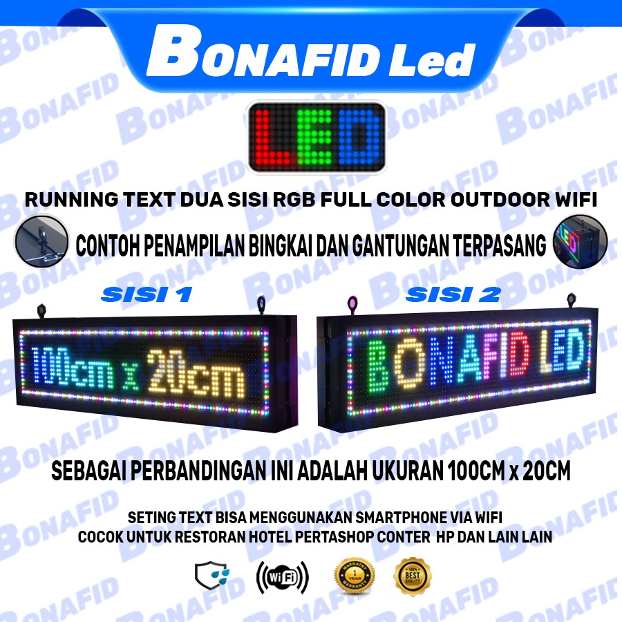 Jual RGB DUA SISI LED RUNNING TEXT FULL COLOR BANYAK UKURAN WIFI ...