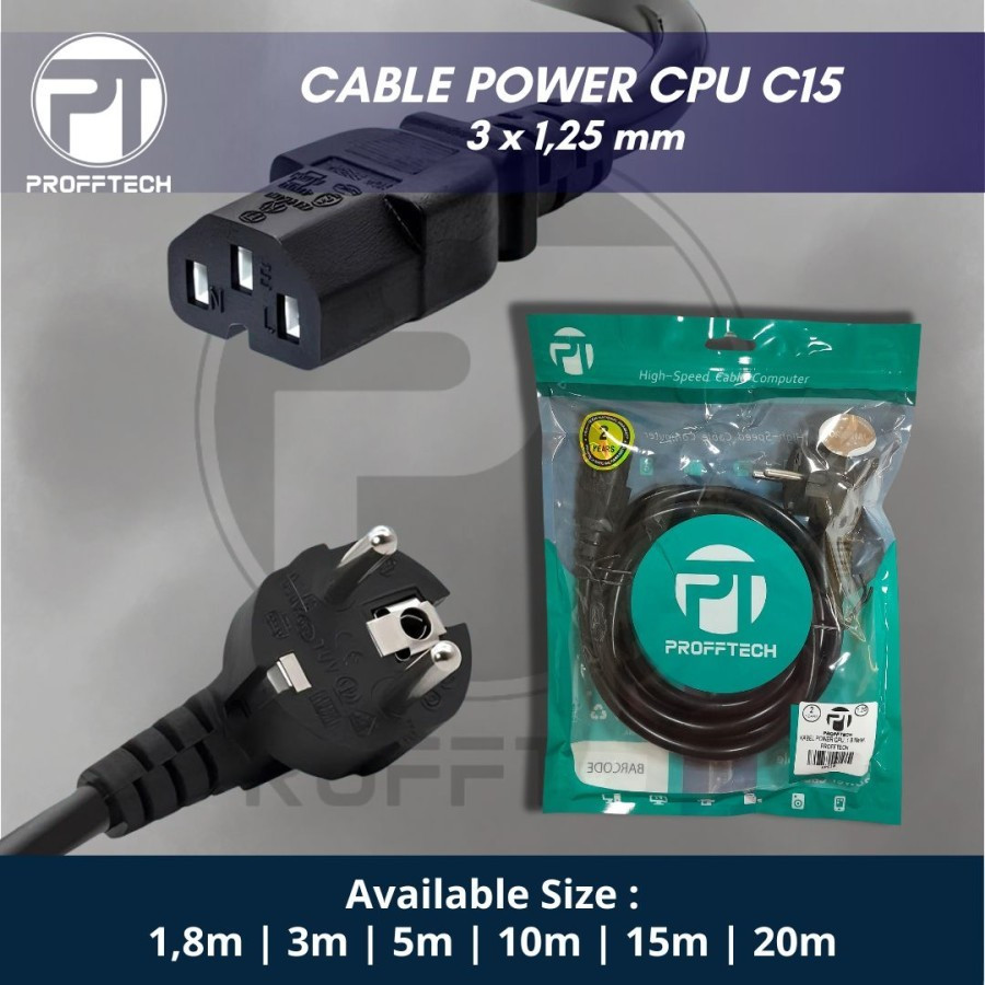 Jual Kabel Power Cpu Profftech Premium Tebal 3 x 1.25 mm ( 10 / 15 / 20 ...