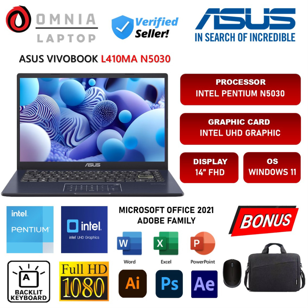 Jual Laptop Baru Asus Vivobook 14 L410MA Intel N5030 Ram 4GB 512GB SSD ...