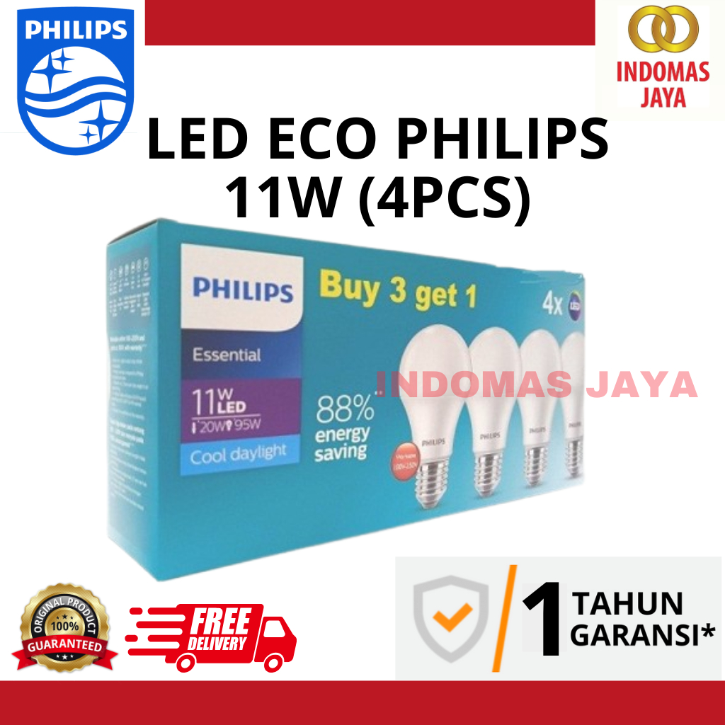 Jual Lampu Ess LED Philips Multipack 11W Putih (Paket 4 pcs) - Bundling ...