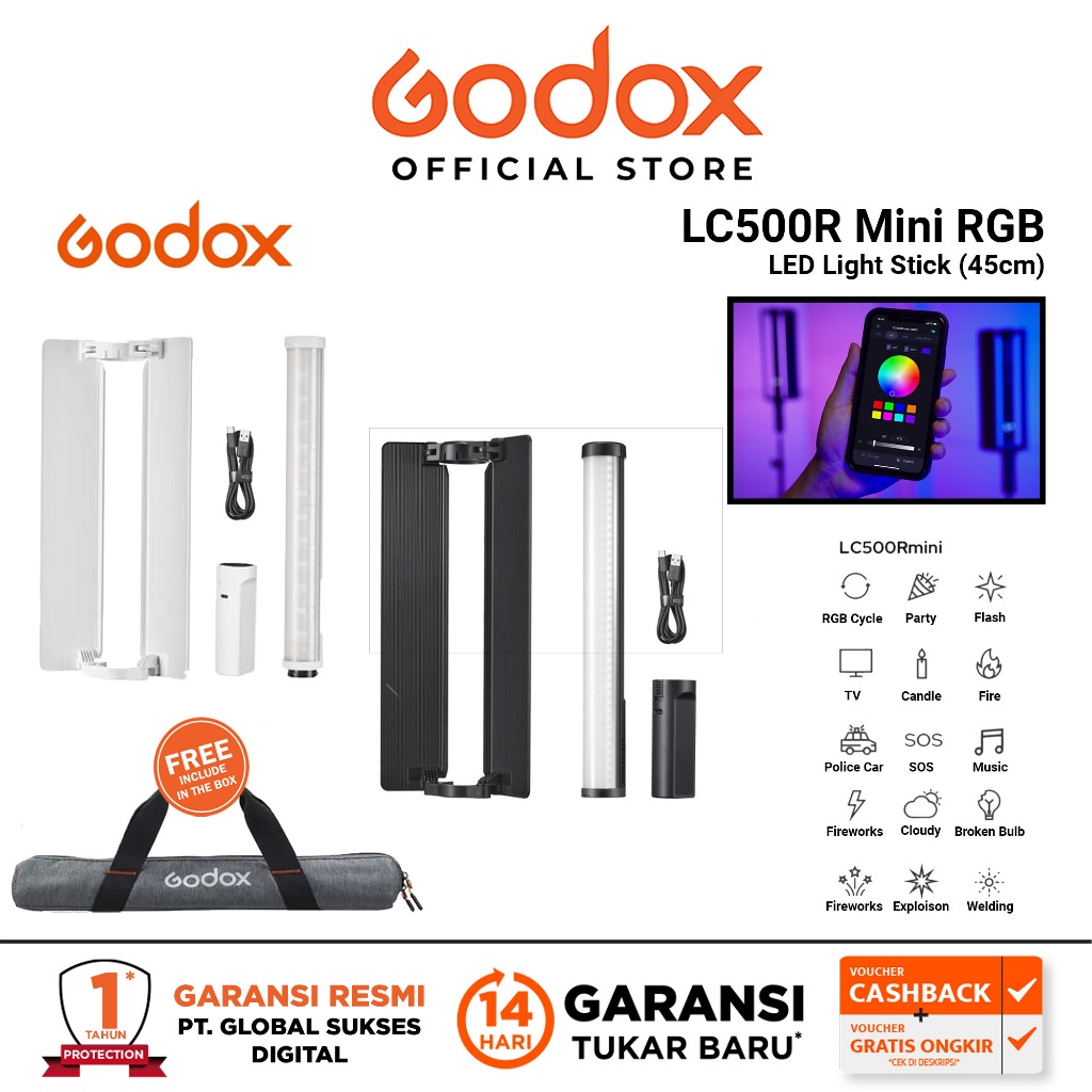 Jual Godox LC500R Mini RGB LED Light Stick 45cm LC 500R LC-500R ...
