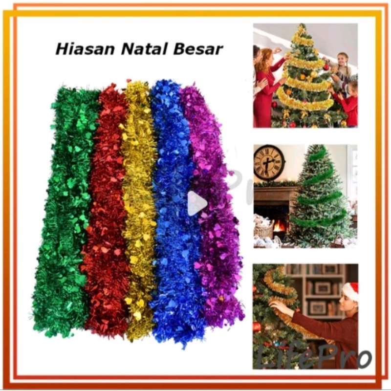 Jual slinger natal/hiasan pohon natal/pernak pernik natal/tinsel 2m x ...