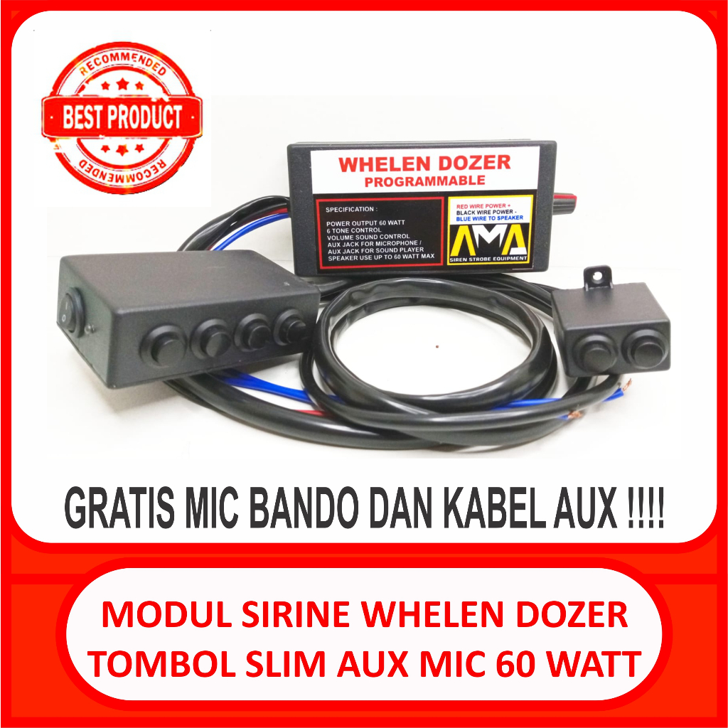 Jual modul whelen dozer kring kring tombol slim 60 watt aux mic volume ...
