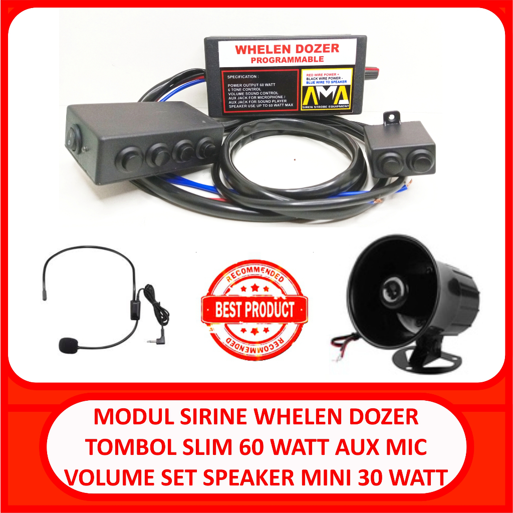 Jual modul whelen dozer kring kring tombol slim 60 watt aux mic volume ...