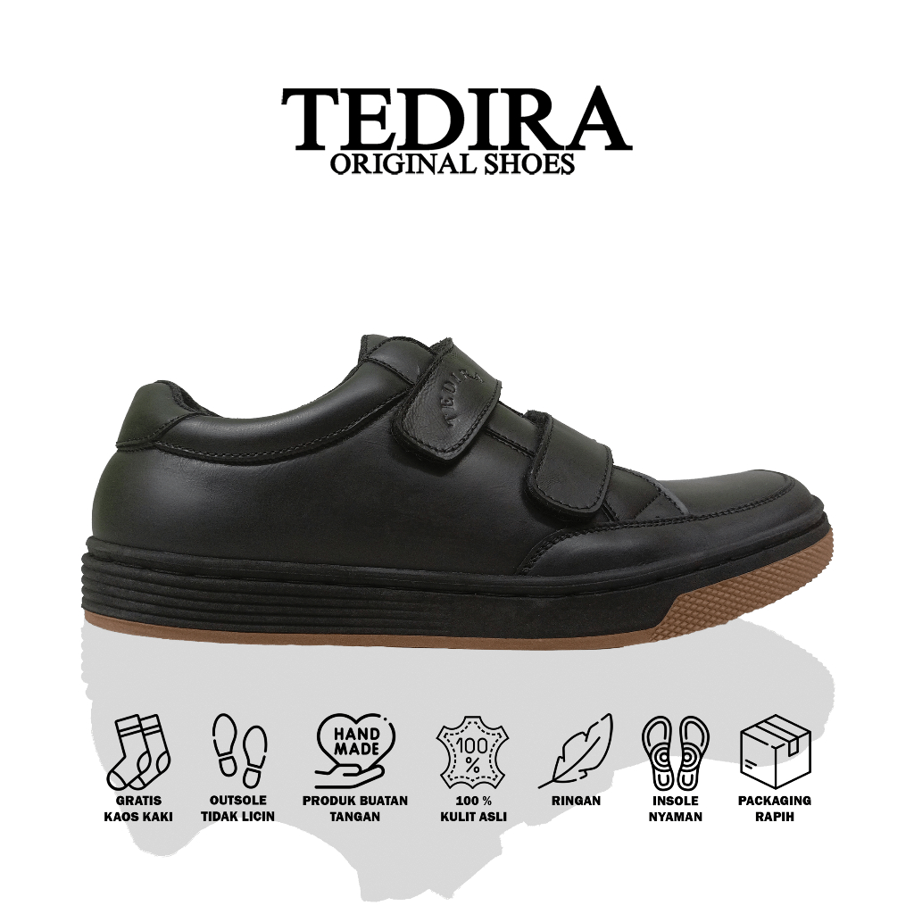 Jual TEDIRA Original Sepatu Sneakers Velcro Kulit Asli Hitam TDR05 ...