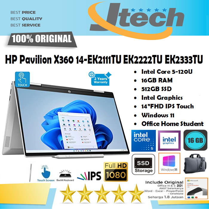 Jual HP Pavilion X360 14-EK2111TU EK2222TU EK2333TU Core 5-120U 16GB ...