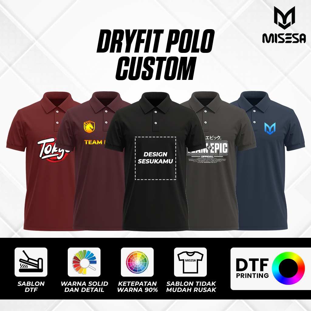 Jual Kaos Polo Dryfit Custom Sablon DTF Jersey Sport Misesa Indonesia ...