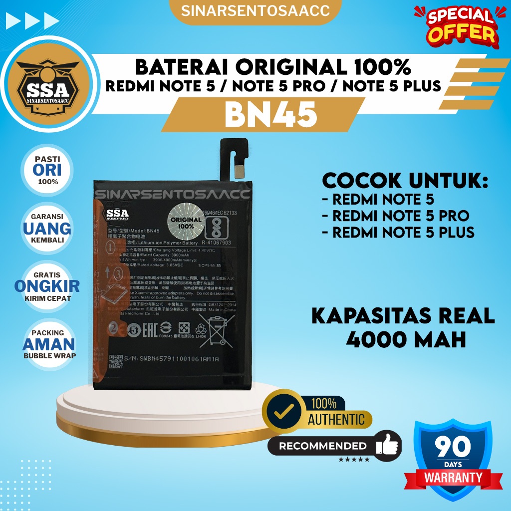 Jual Baterai Original 100% BN45 Redmi Note 5 Note 5 Pro Note 5 Plus BN45 BN 45 Batre Batrai Ori ...